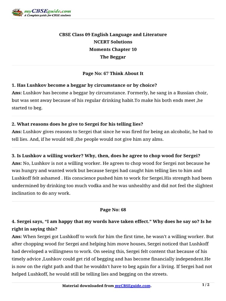 Eng. Notes-The Beggar | PDF