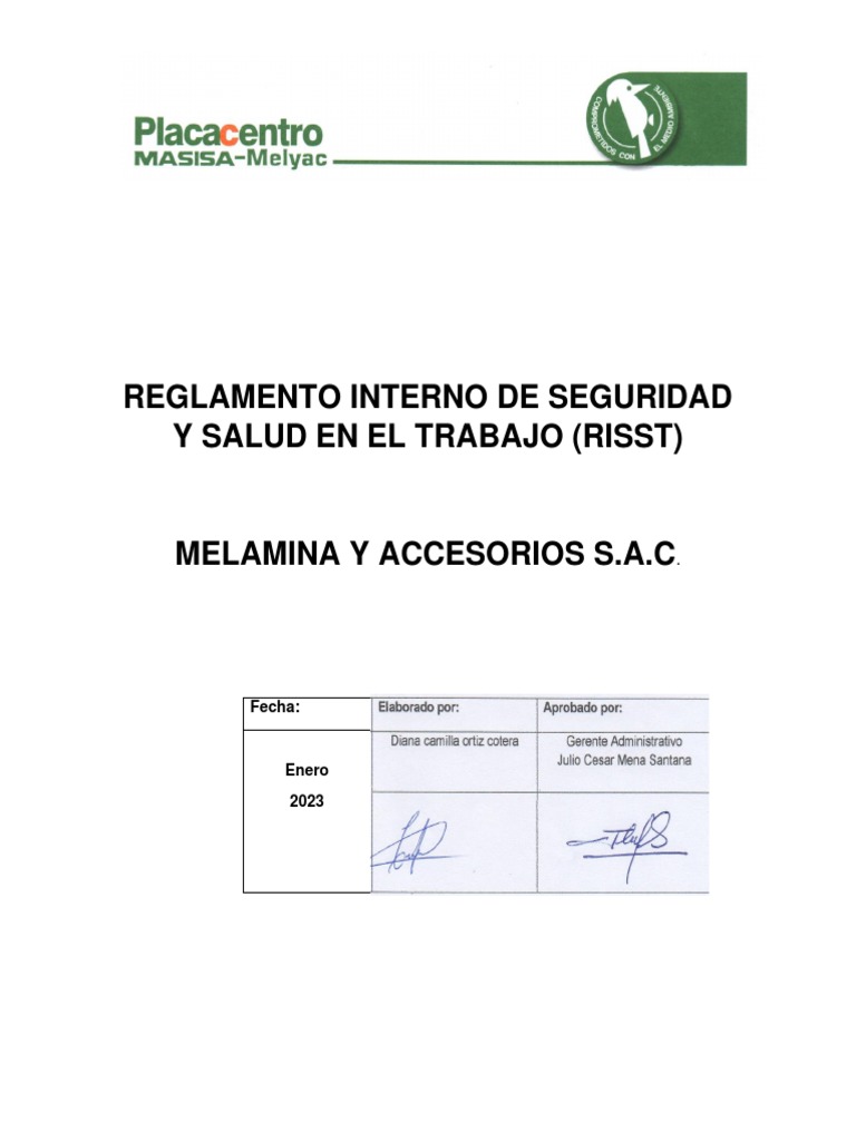 Reglamento Interno de Seguridad y Salud en El Trabajo | PDF | Seguridad y salud ocupacional ...