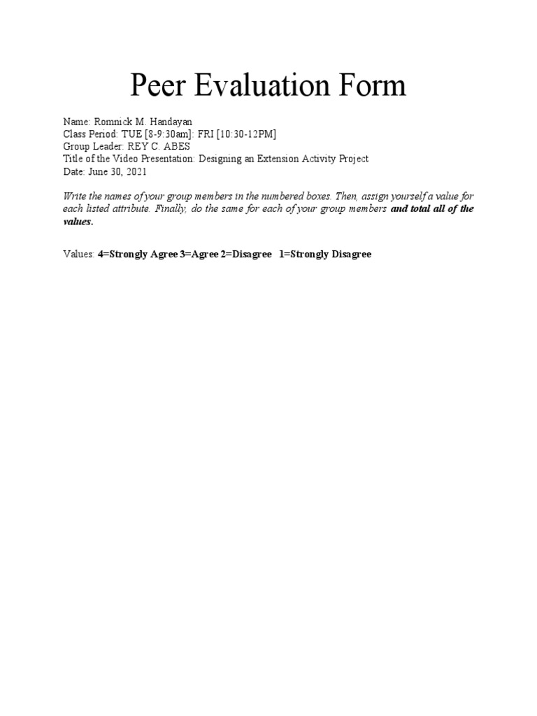 Peer Evaluation Rating Form Edited | PDF