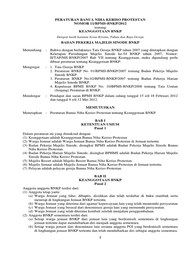 Bpms Per 2012 11 Keanggotaan BNKP | PDF