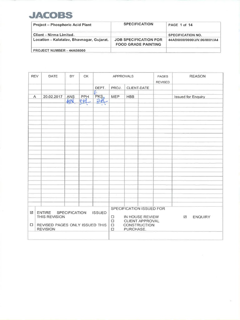 Food Grade Painting Specification | PDF