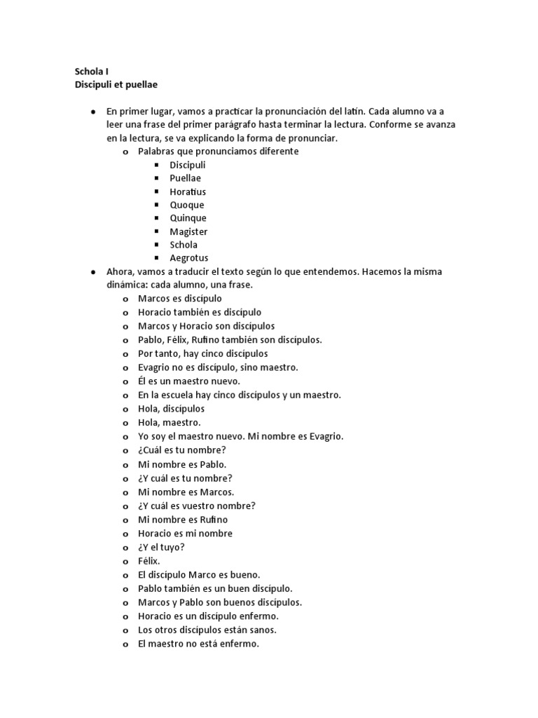 Schola I. Discipuli et puellae - Esquema de la clase | PDF | Sustantivo ...