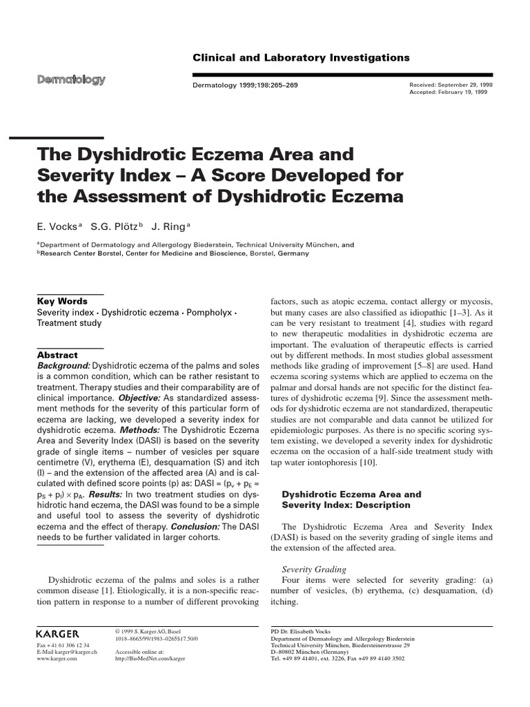 Dyshidrotic Area and Severity Index | PDF | Dermatitis | Dermatology