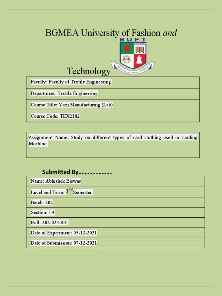 Types of Card Clothing in Carding | PDF | Technology & Engineering ...