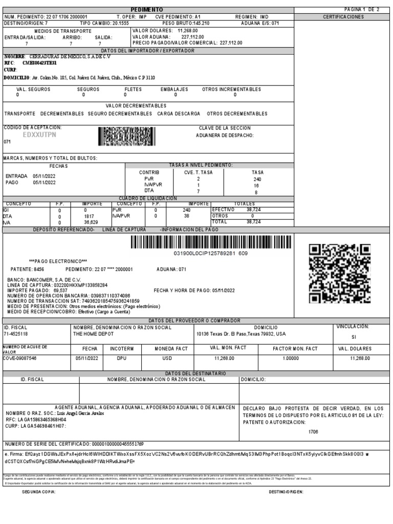 Pedimento de Importación y Declaración IEPS | PDF | aduana | Bancos