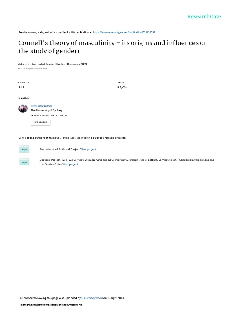 Connells Theory of Masculinity | PDF | Masculinity | Gender