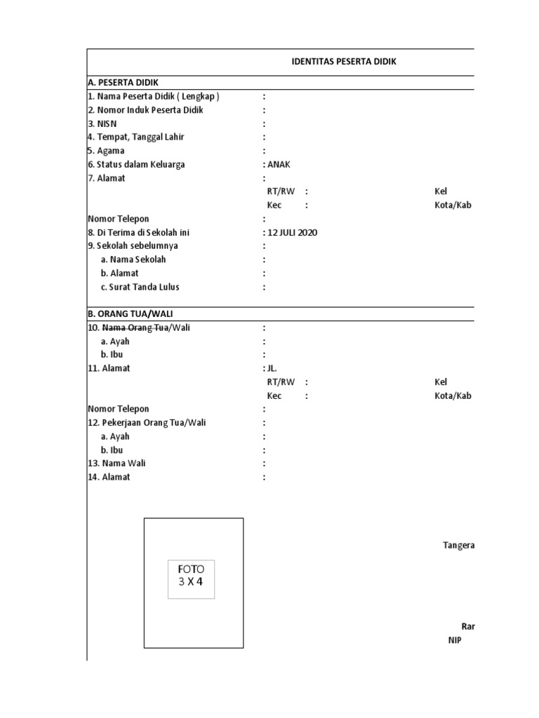 Format Identitas Siswa | PDF