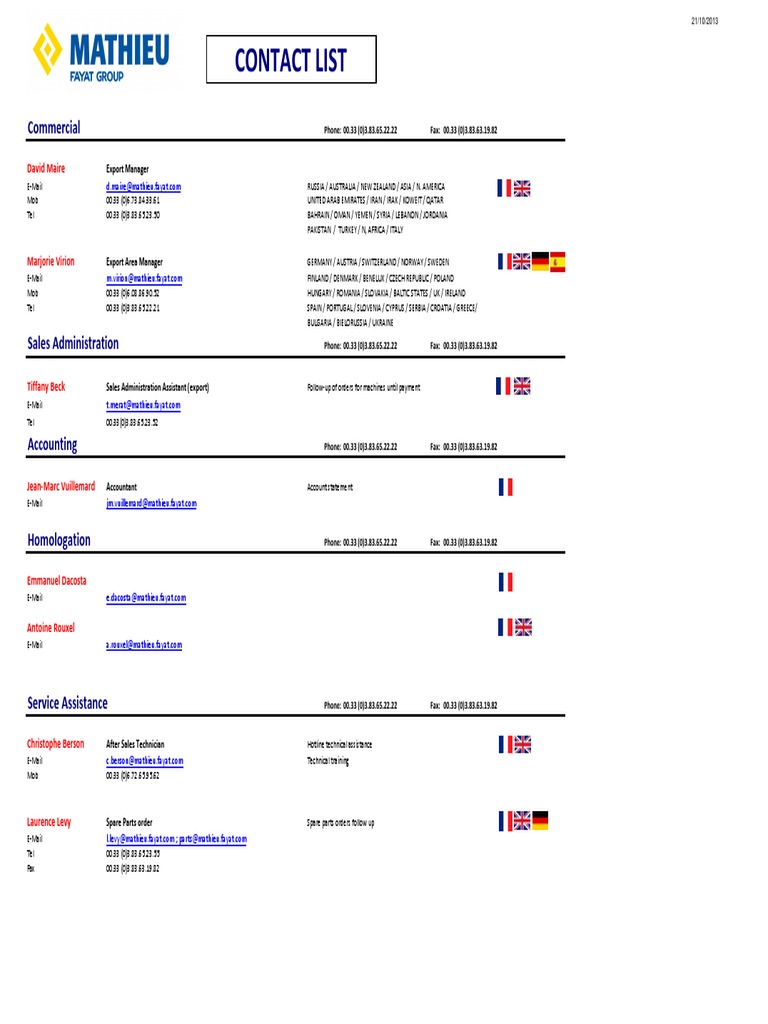 Contact List Mathieu GB 2013 | PDF