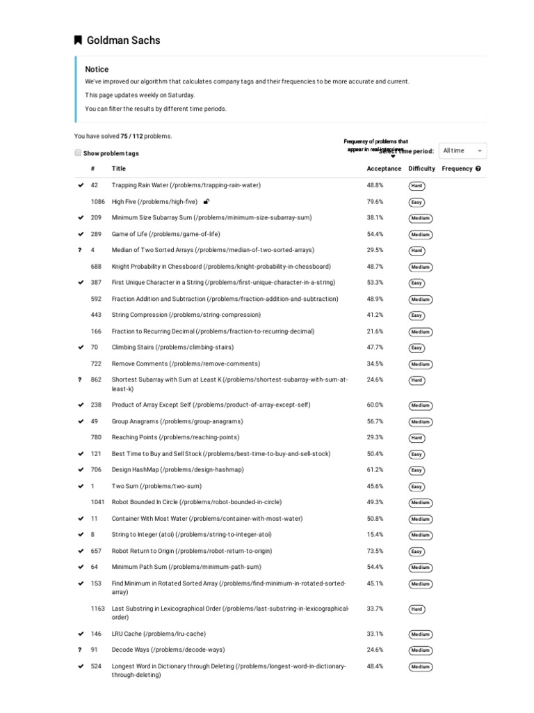 Goldman Sachs Leetcode | PDF | Computer Data | Computer Programming Goldman Sachs Leetcode | PDF | Computer Data | Computer Programming