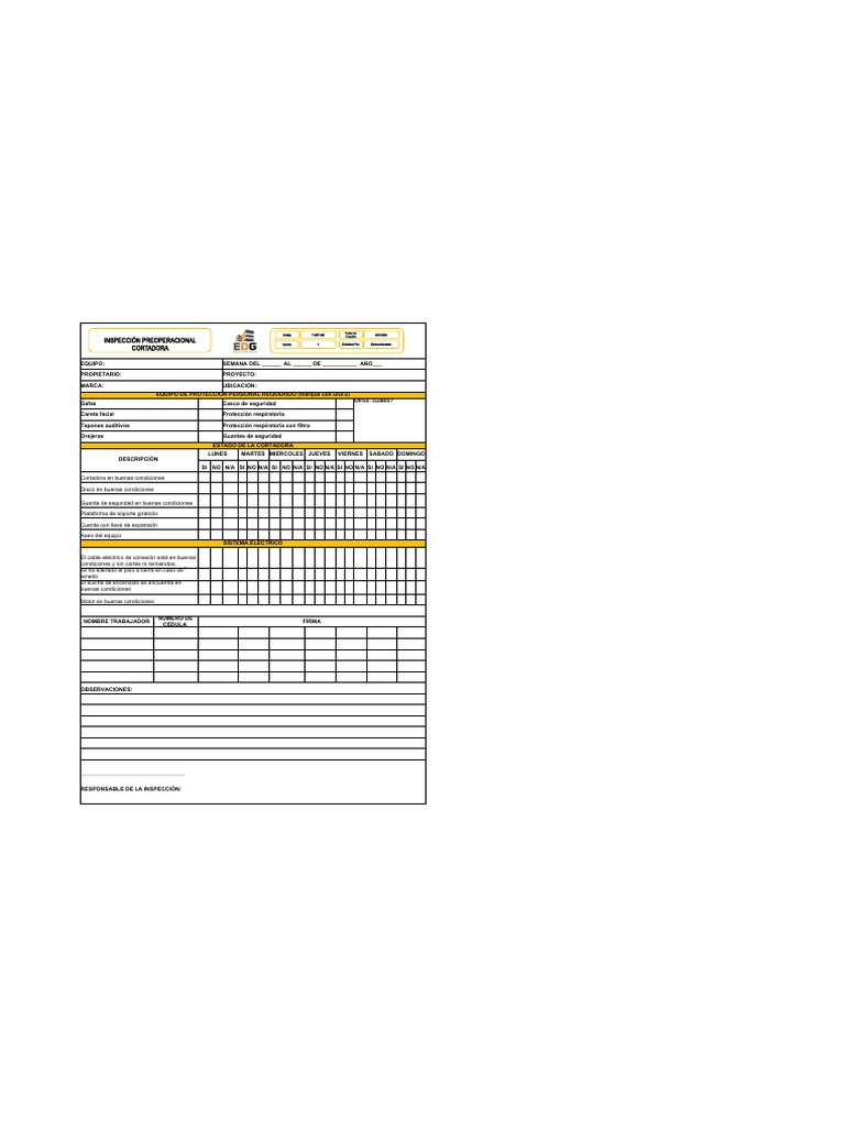 F-SST-068 Inspección Preoperacional Cortadora | PDF F-SST-068 Inspección Preoperacional Cortadora | PDF