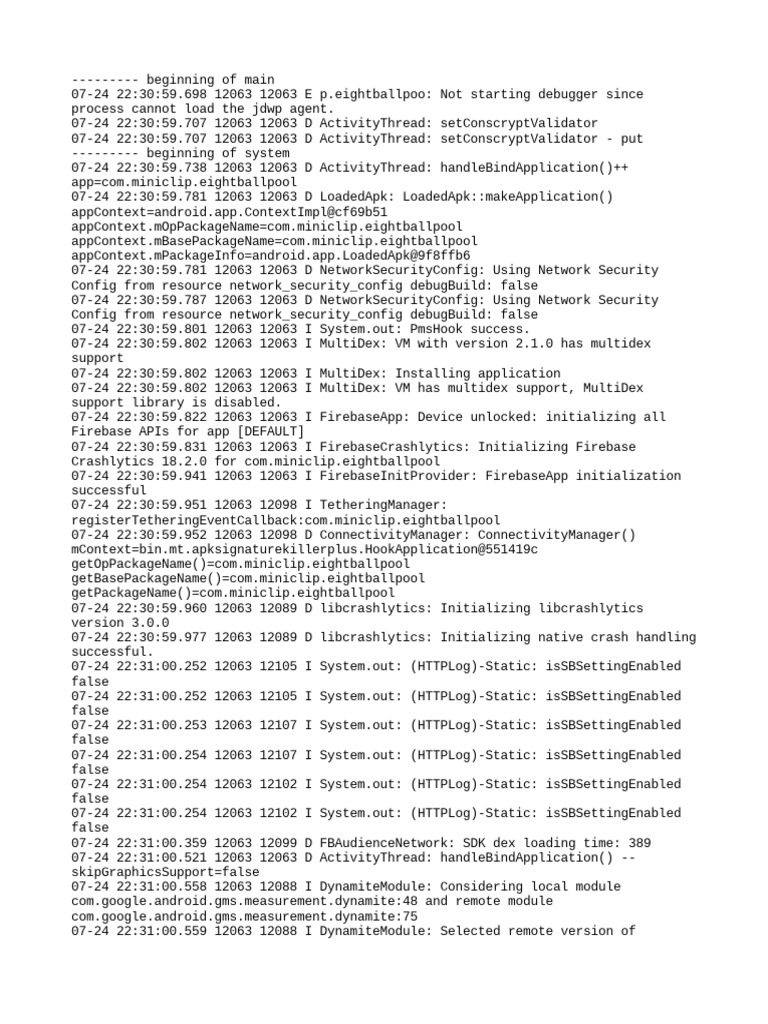 Eight Ball Pool App Initialization Logs | PDF | Computing | Information ...