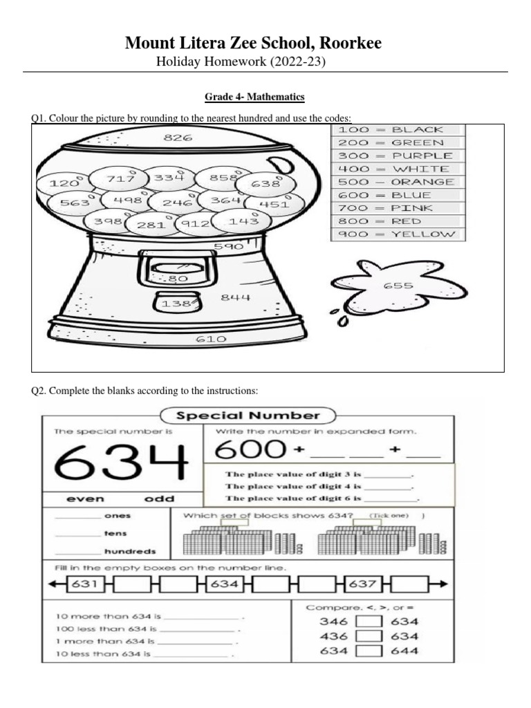 Grade 4 Summer Holiday Homework (2022-23) | PDF