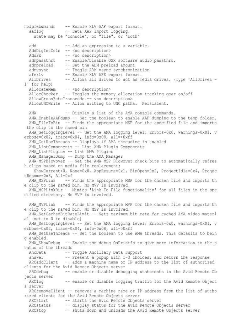 Avid Console Commands List | PDF | Command Line Interface | Computer File