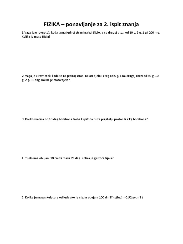 FIZIKA - Ponavljanje Za 2. Ispit Znanja | PDF