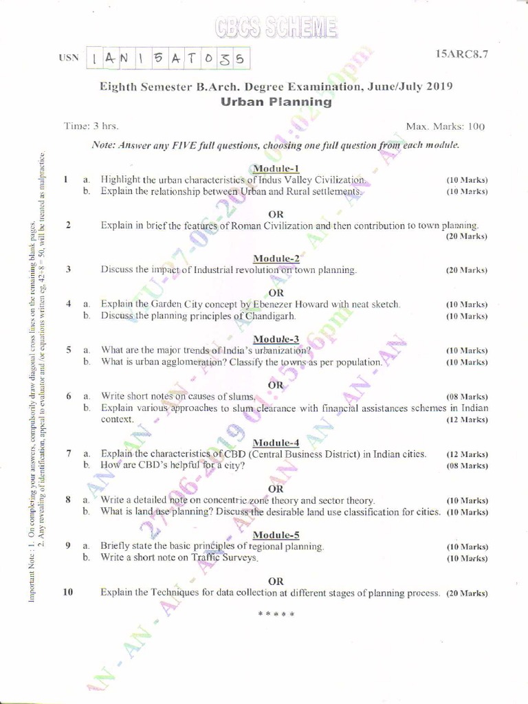 Urban Planning Exam Questions Guide | PDF | City | Urban Planning