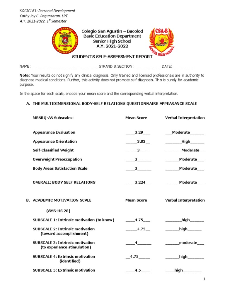 Student Self-Assessment Report | PDF | Motivation | Motivational