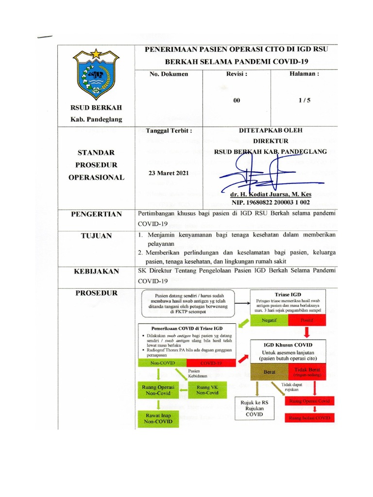 SPO Penerimaan Pasien Operasi Cito Di IGD RSUD Berkah Tahun 2021 | PDF