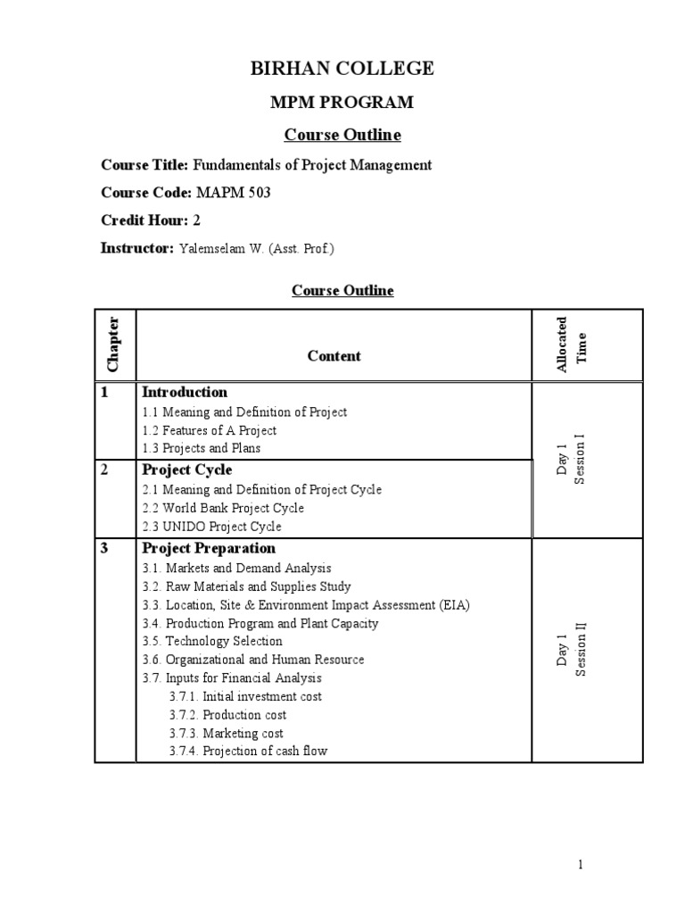 Project Management Fundamentals Course Outline | PDF | Project Management | Feasibility Study
