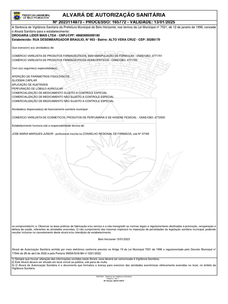 ALVARA SANITARIO Droga Lider 2023 | PDF