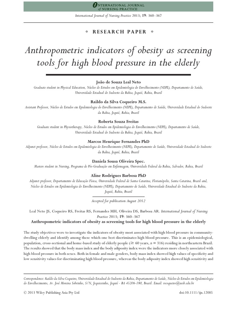 Anthropometric Indicators of Obesity As Screening Tools For High Blood ...