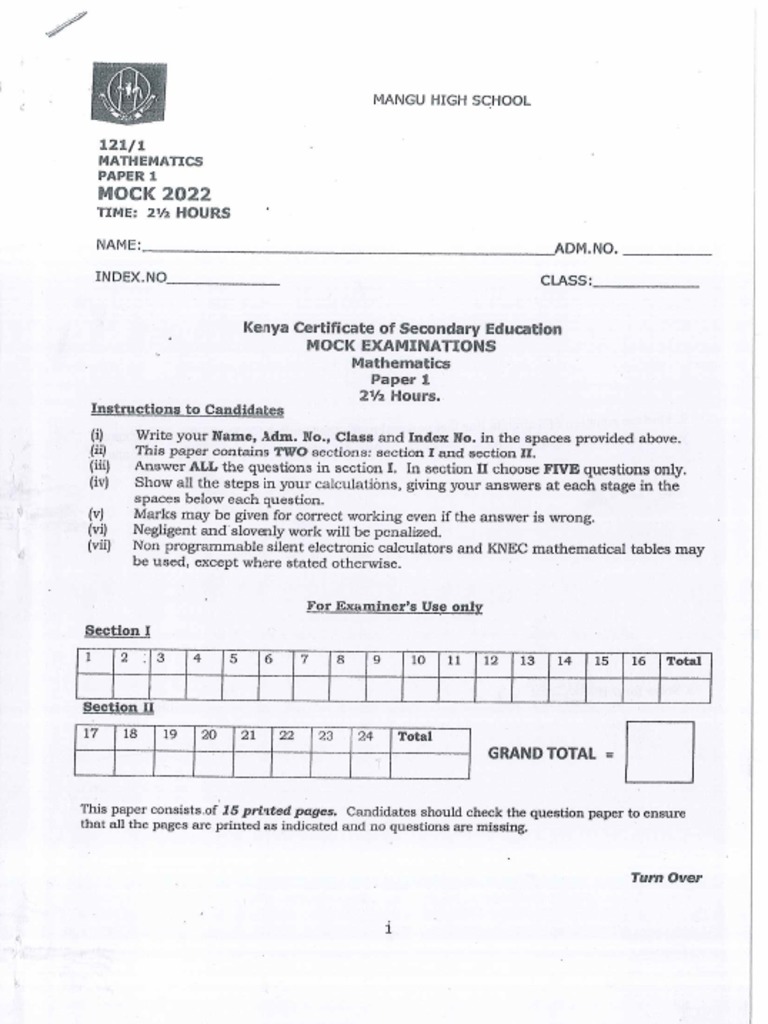 Mathematics Paper 1 | PDF