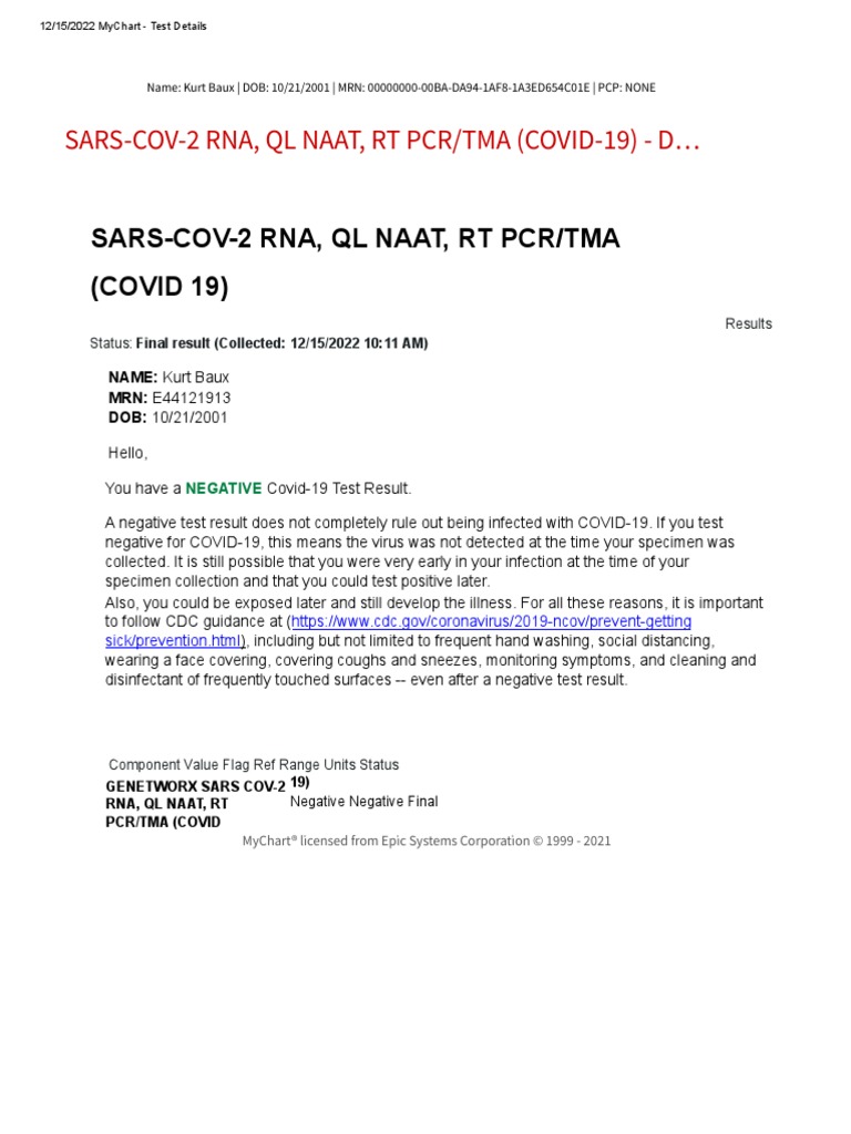MyChart - Test Details | PDF