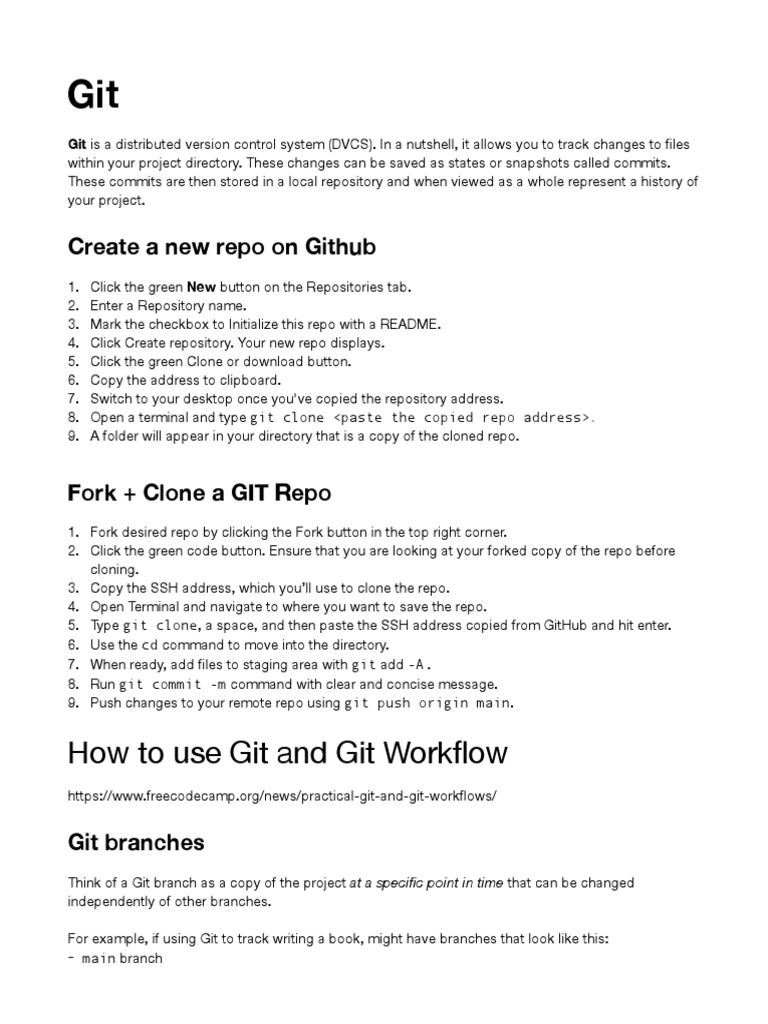 How To Use Git And Git Workflow Create A New Repo On Github Pdf Version Control 7824