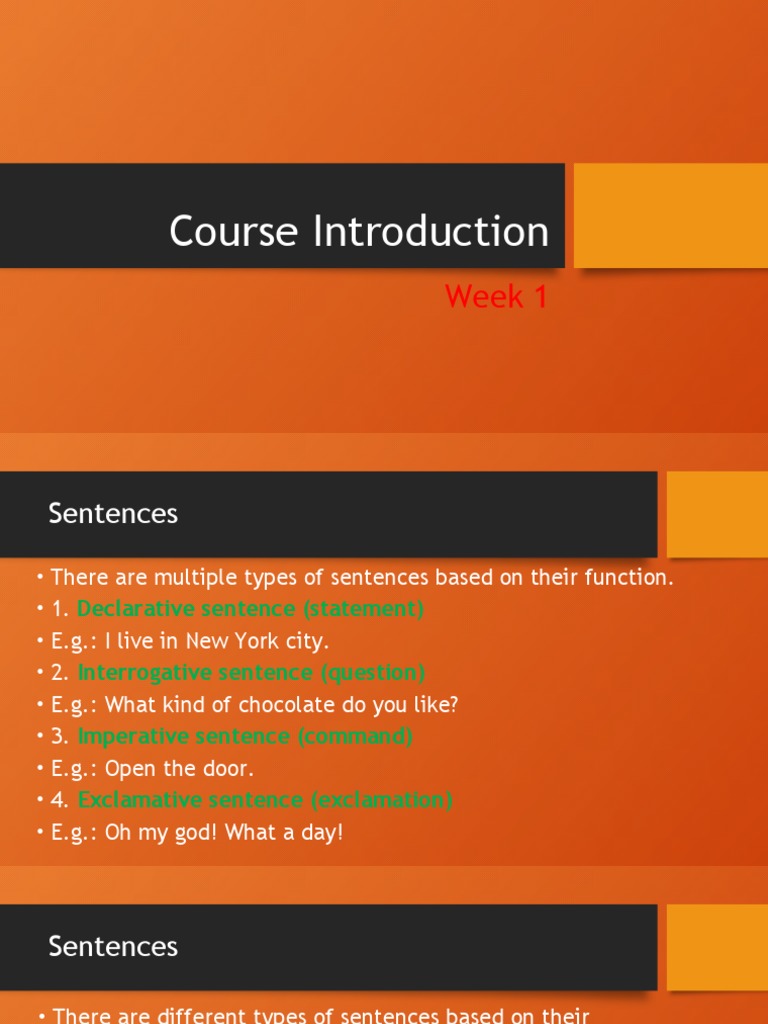 Week 1 (Introduction) | PDF | Sentence (Linguistics) | Grammatical Tense Week 1 (Introduction) | PDF | Sentence (Linguistics) | Grammatical Tense