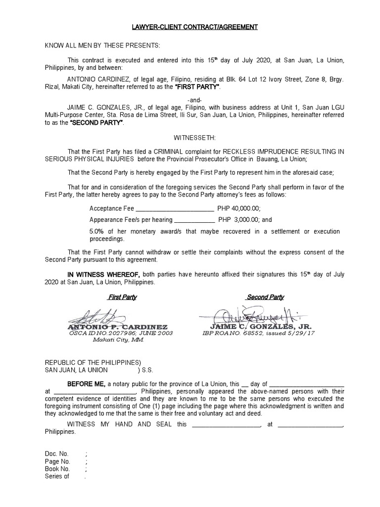 Attorney Client Engagement Contract Re Antonio Cardinez (2022!12!06 03 ...