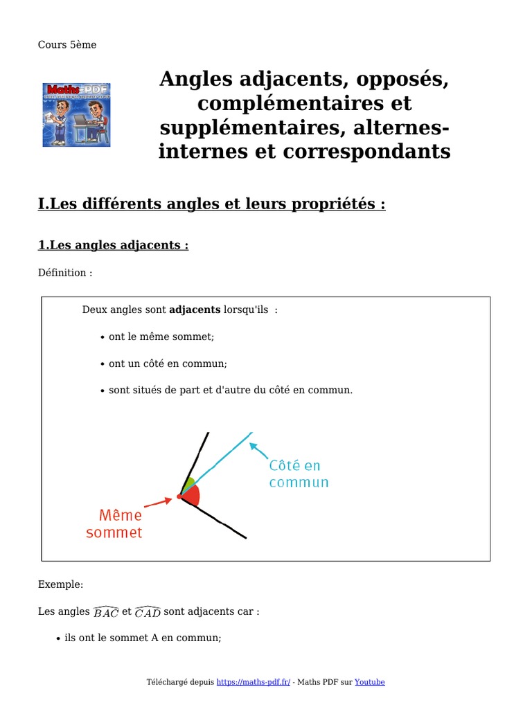 Angles Adjacents Opposes Complementaires Et Supplementaires Alternes Internes Et Correspondants ...