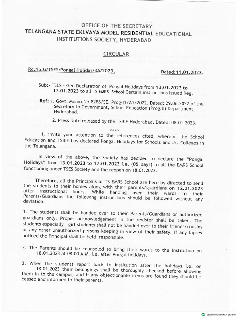 Pongai Holidays Circular | PDF