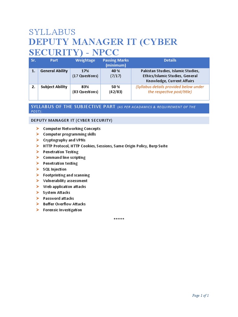 Syllabus 18 Dm It Cyber Security Npcc Pps Pdf
