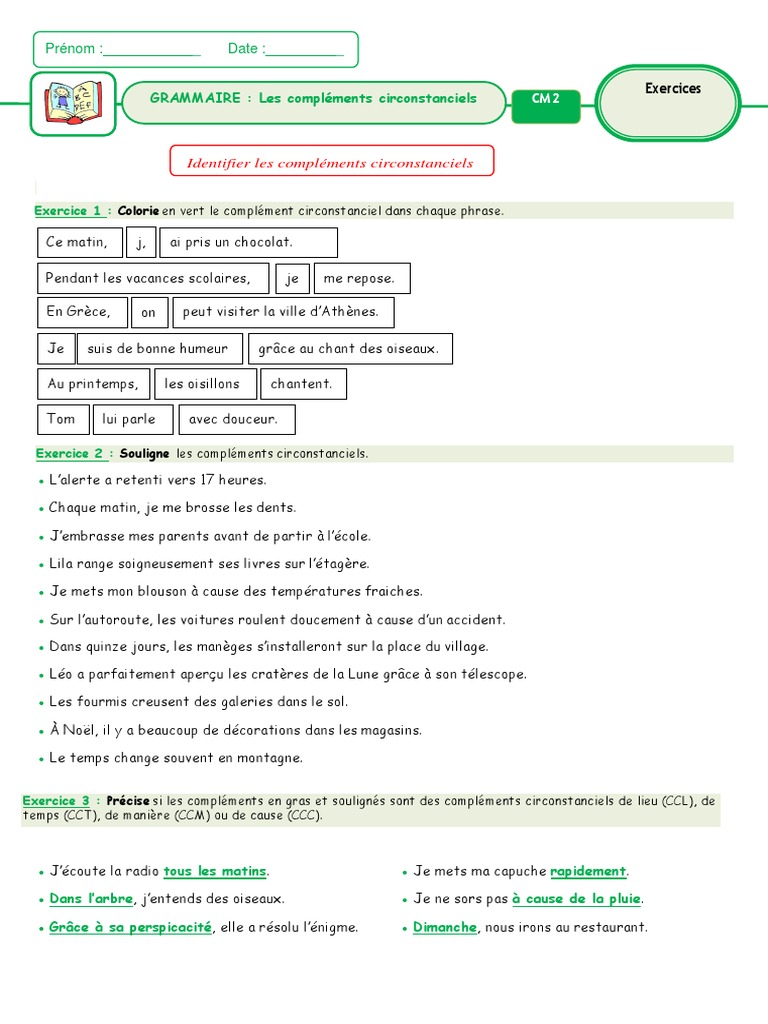 2-Les Complements Circonstanciels 1 Exercices | PDF