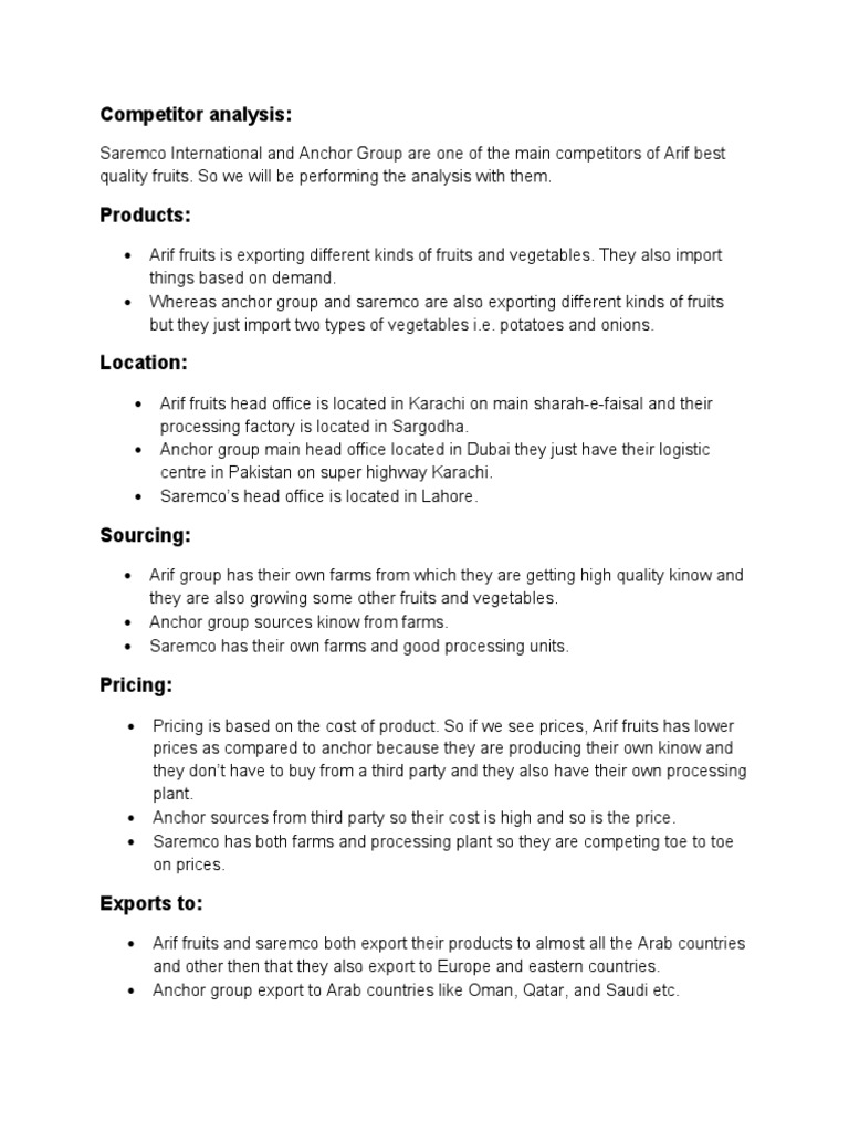 Competitor Analysis (Revised) | PDF | Vegetables | Fruit