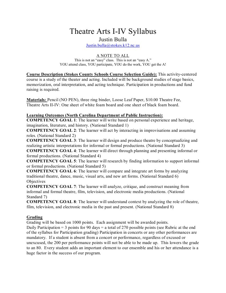 Theatre Arts Syllabus | PDF | Academic Term | Test (Assessment)