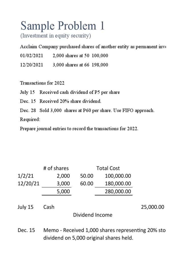 Sample Problems With Answer Key Inv. in Equity Security | PDF | Stocks ...