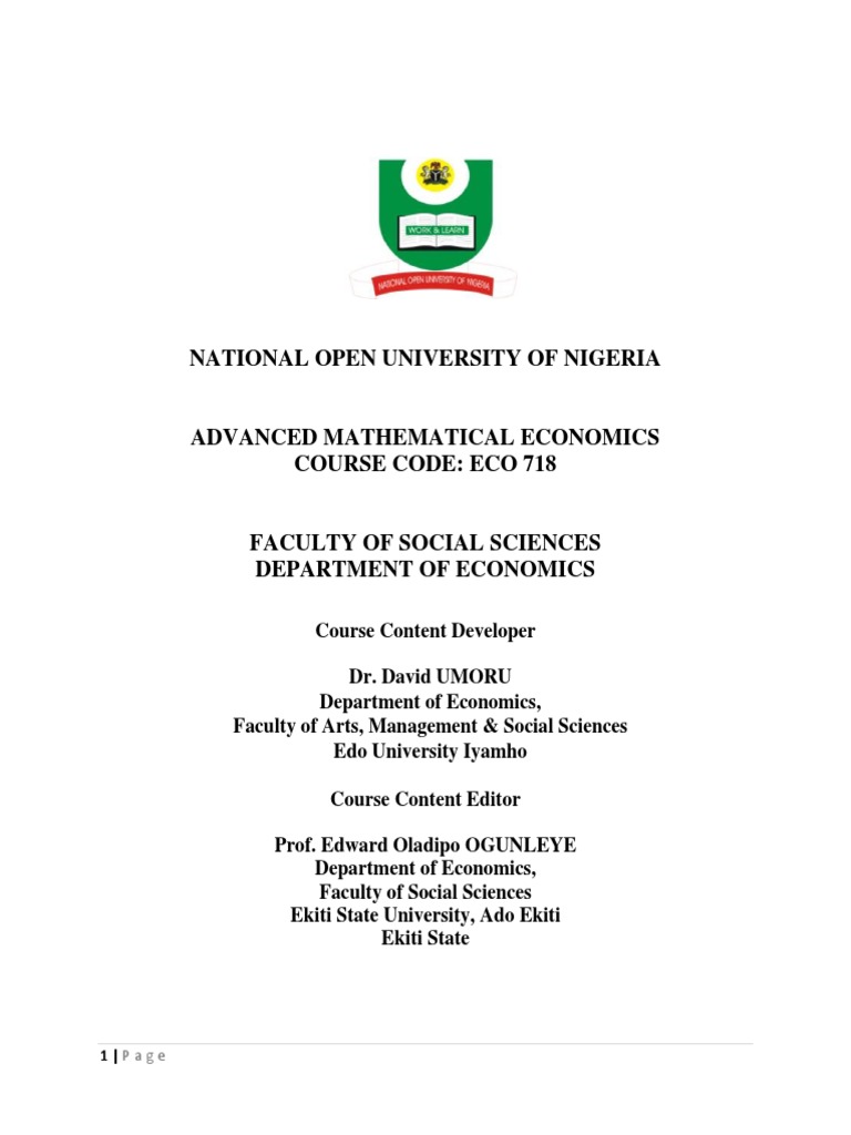 ECO718 Advanced Mathematical Economics | PDF | Mathematical Economics ...