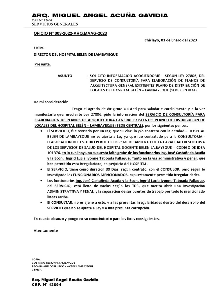 Oficio #003-2023-Arq - Maag-2022 | PDF | Gobierno