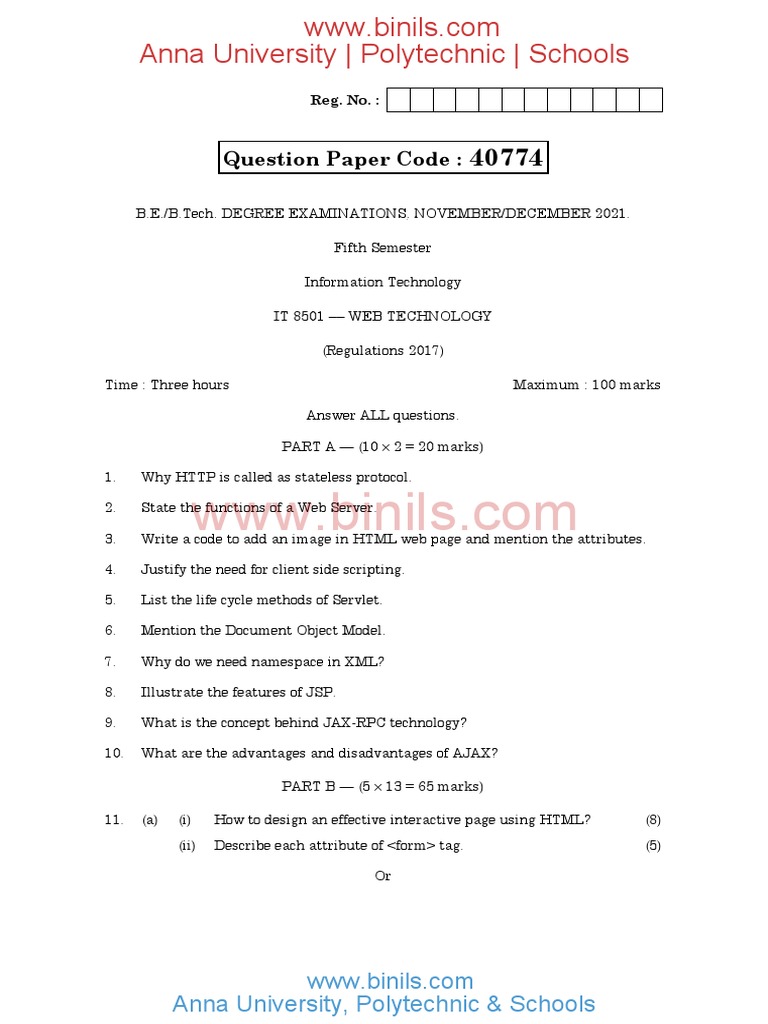 IT8501-Web-techonology QP 21 | PDF | World Wide Web | Internet & Web