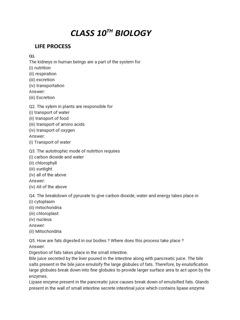 Class 10TH Biology Life Process | PDF | Heart | Atrium (Heart)