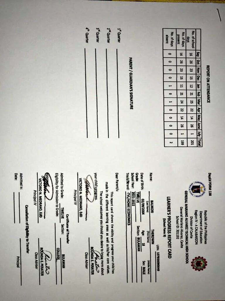 Grade 12 Report Card | PDF
