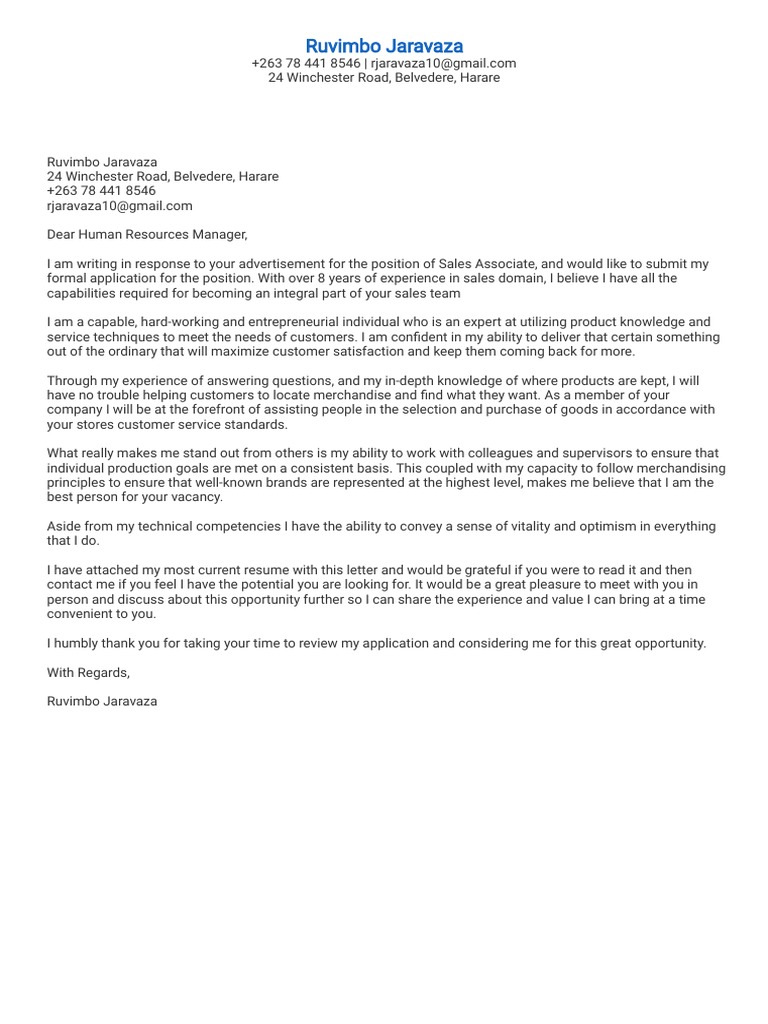 Ruvimbo CV & Cover Letter | PDF | Career & Growth | Business