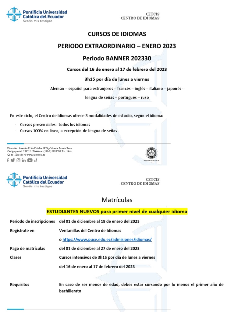 Informacion Ciclo Idiomas Enero 2023-1 | PDF | Artes del lenguaje y ...