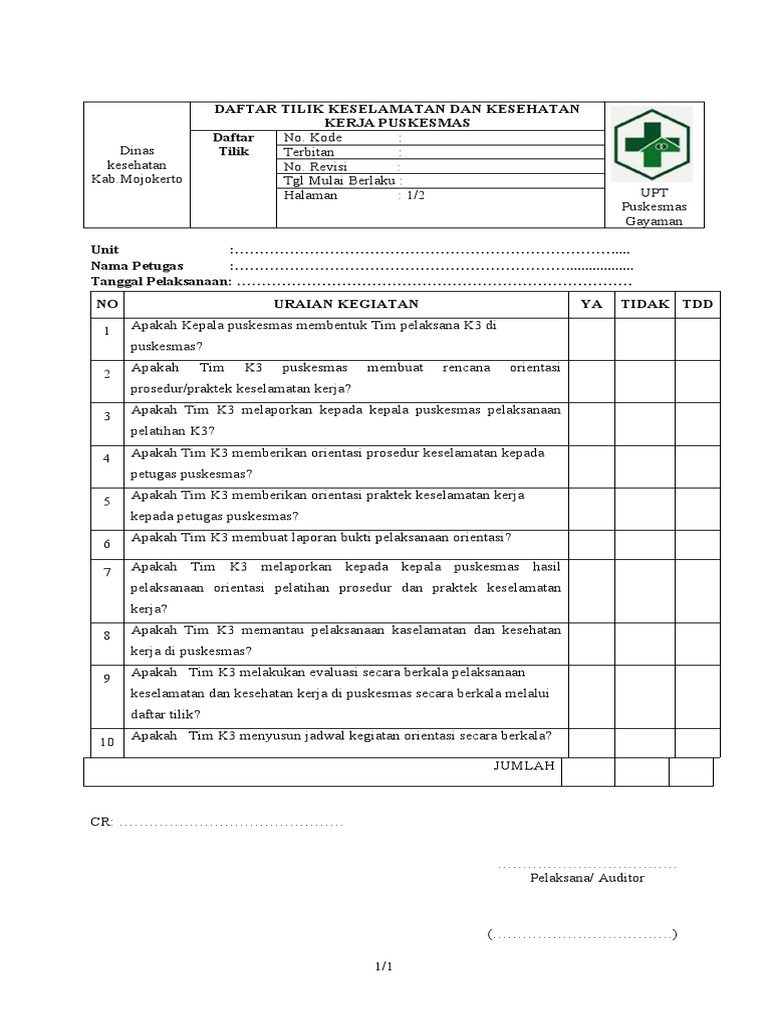 Daftar Tilik k3 | PDF