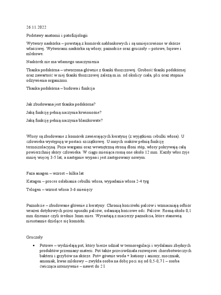 Podstawy Anatomii I Patofizjologii | PDF