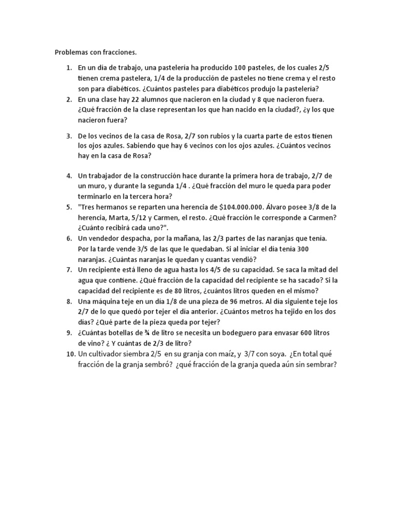 Problemas Con Fracciones | PDF