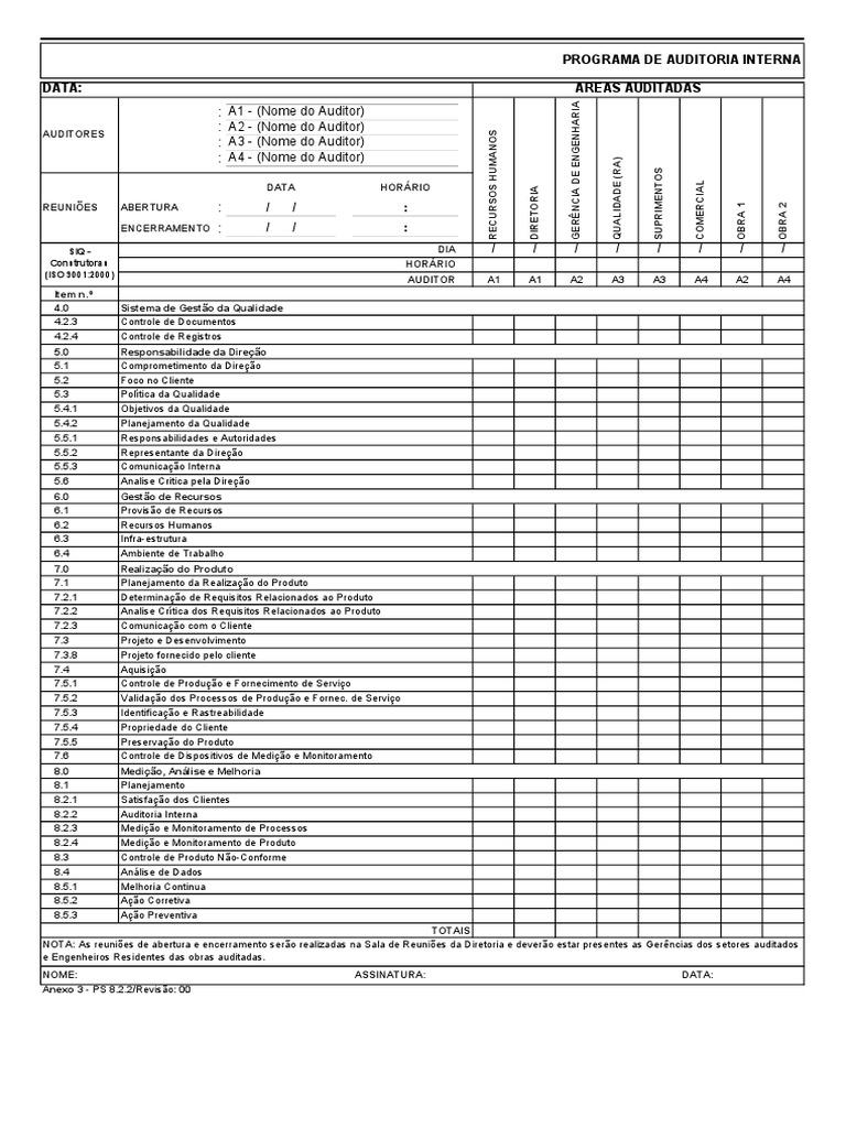 Exemplo 3 de Programa de Auditoria Interna | PDF | Qualidade (negócios ...