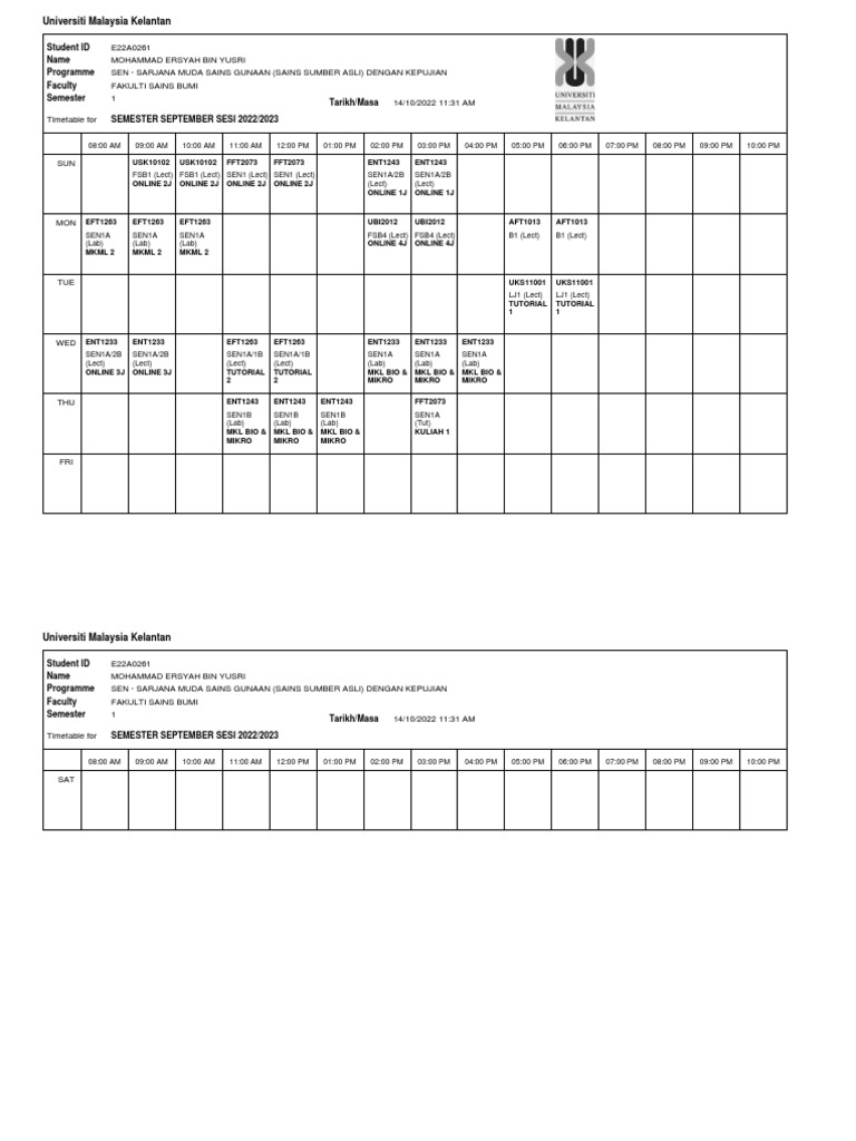 My Timetable Pdf