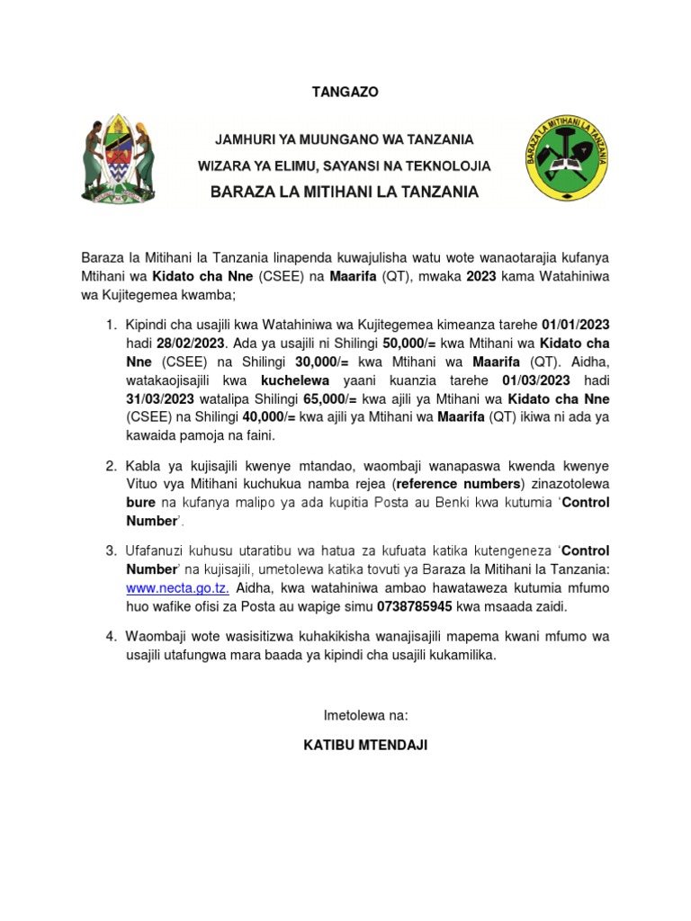 Tangazo Csee & QT 2023 | PDF