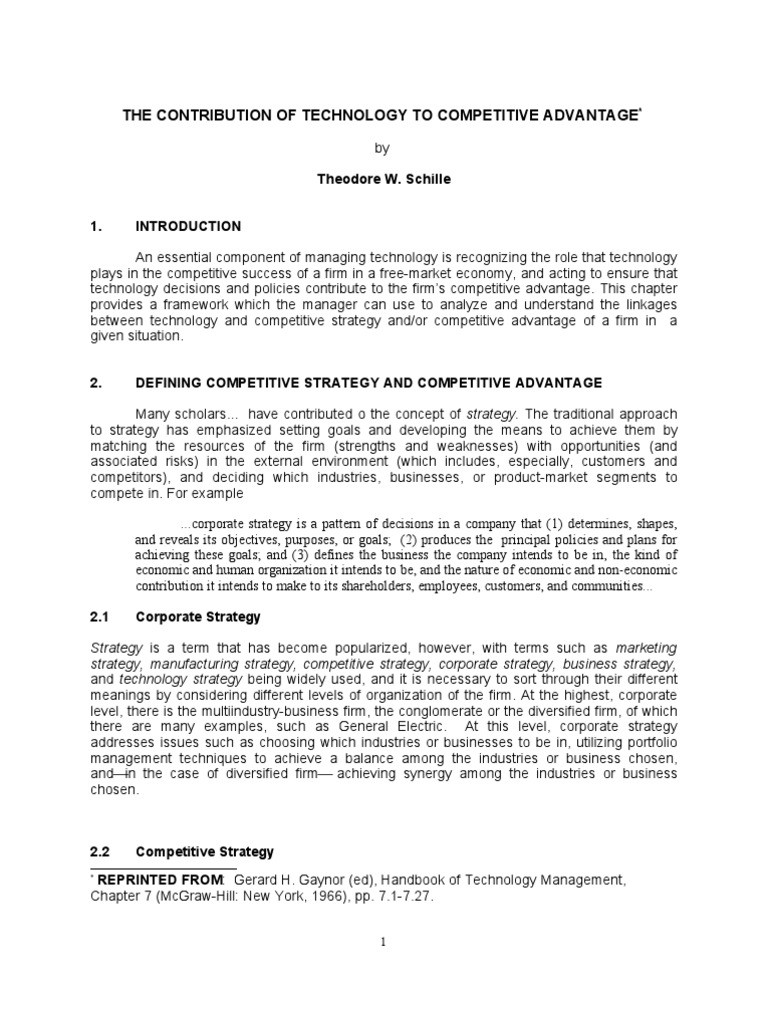 Technology's Role in Competitive Advantage | PDF | Value Chain ...